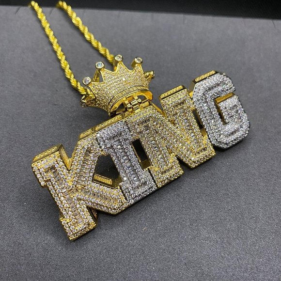Accessories | King With Crown Two Tone Color Iced Out Pendant | Poshmark